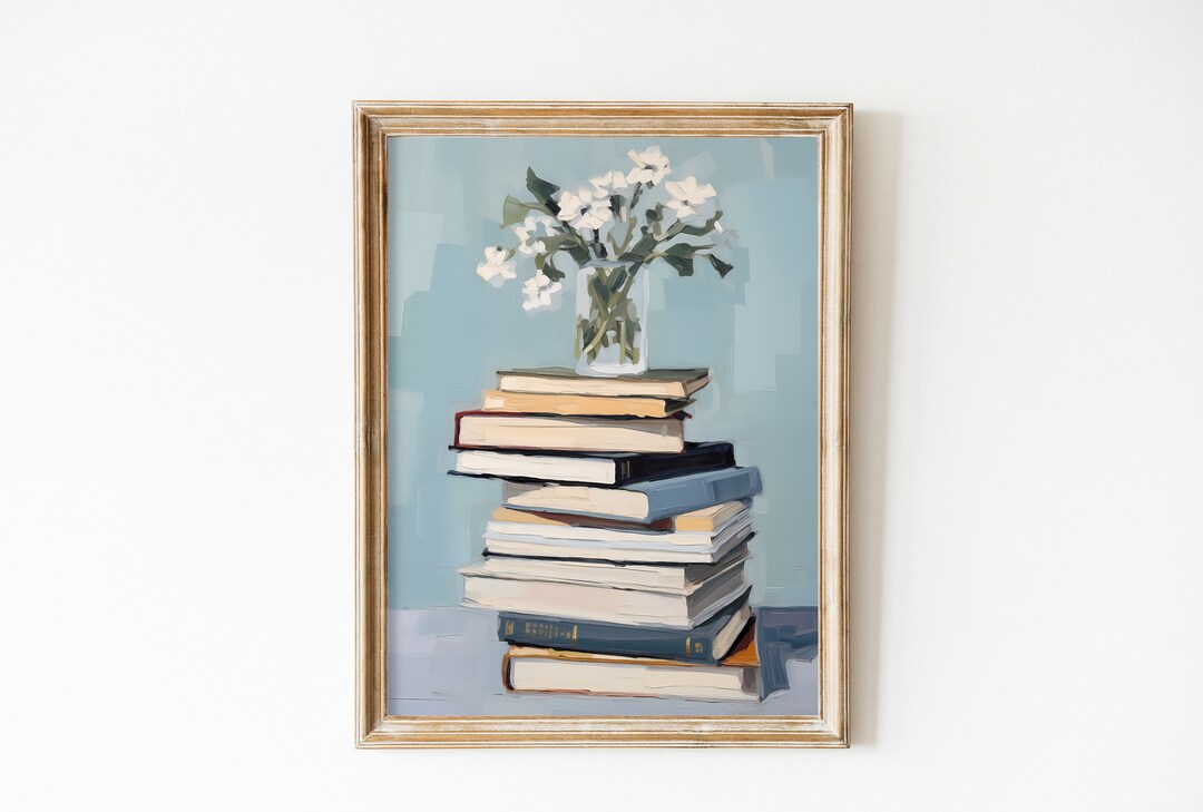 Stack of Books Painting: Soft Blue Pastel Art (digital Print) - Etsy