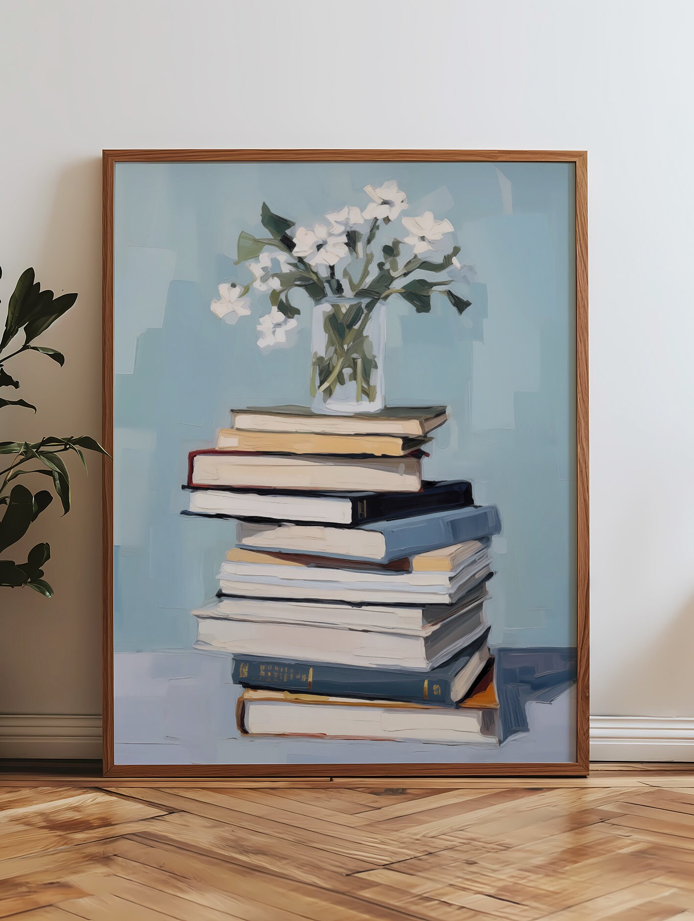 Stack of Books Painting: Soft Blue Pastel Art (digital Print) - Etsy