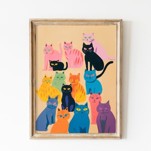 Cute Cats Wall Art Cat Lover Printable Download Colorful Cat Artwork ...
