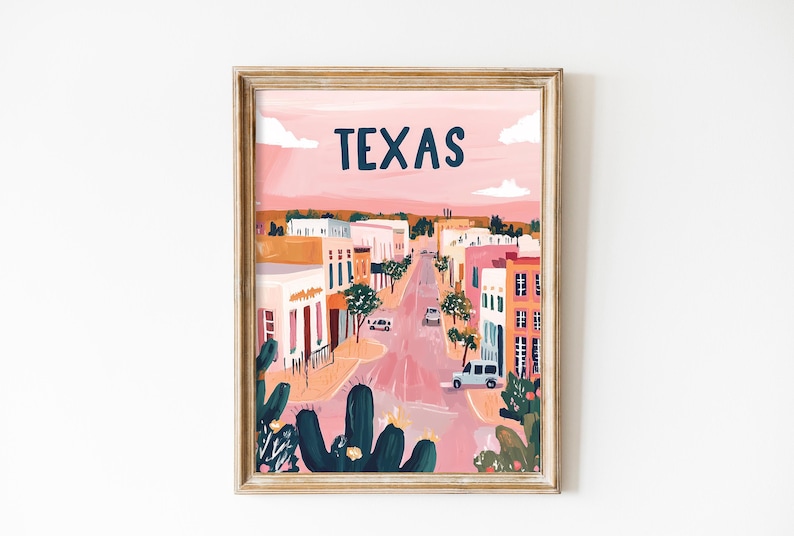 Retro Texas Art Print: Soft Pink City Landscape (downloadable Print) - Etsy