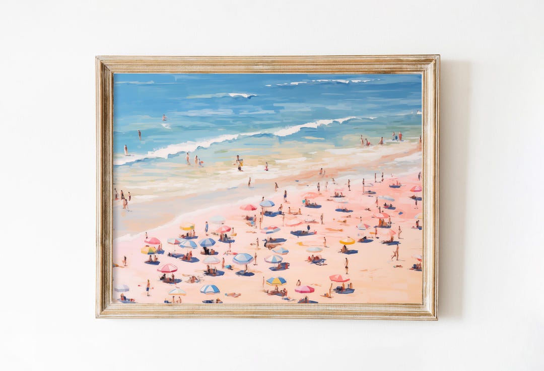 Retro Beach Print: Pink Coastal Wall Art (downloadable) - Etsy
