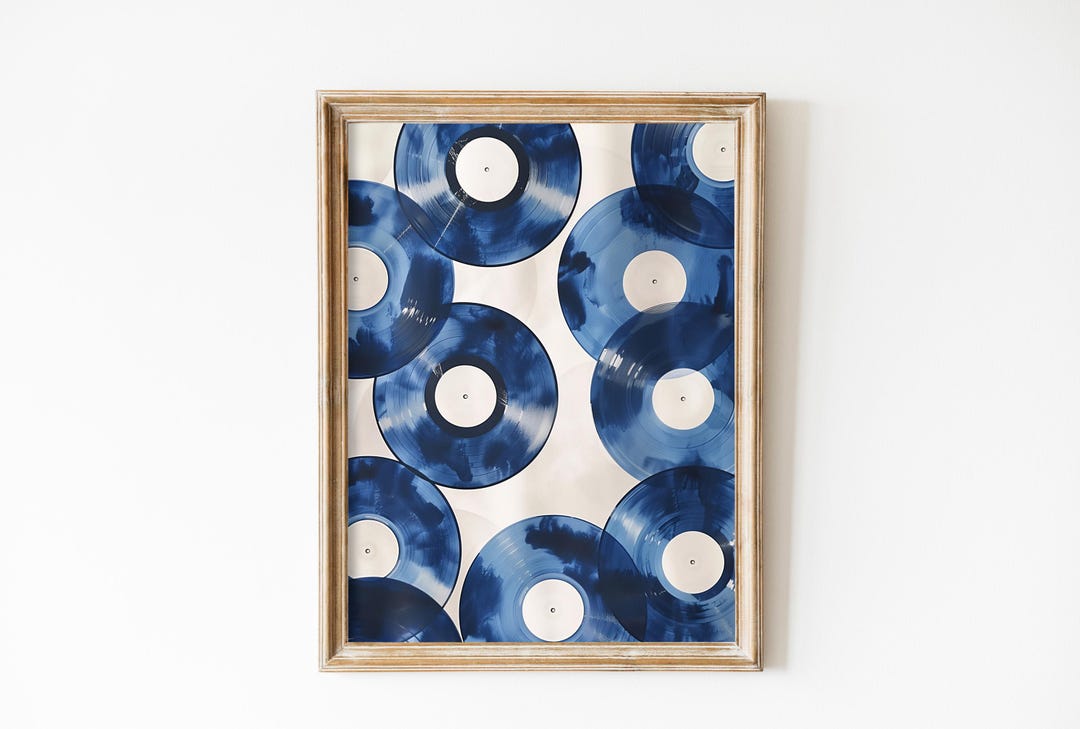 Blue Retro Vinyl Discs Painting, Y2K Room Decor, Neutral Aesthetic Wall ...