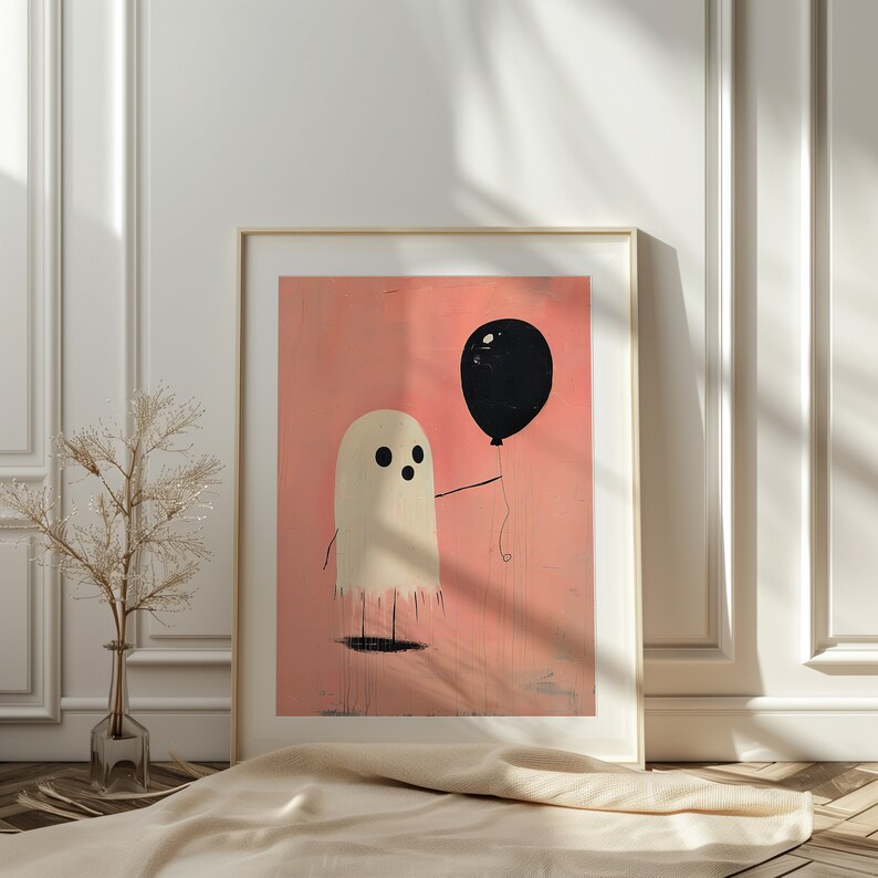 Pink Ghost Printable, Pink Halloween Decor, Ghost Art Print, Halloween ...