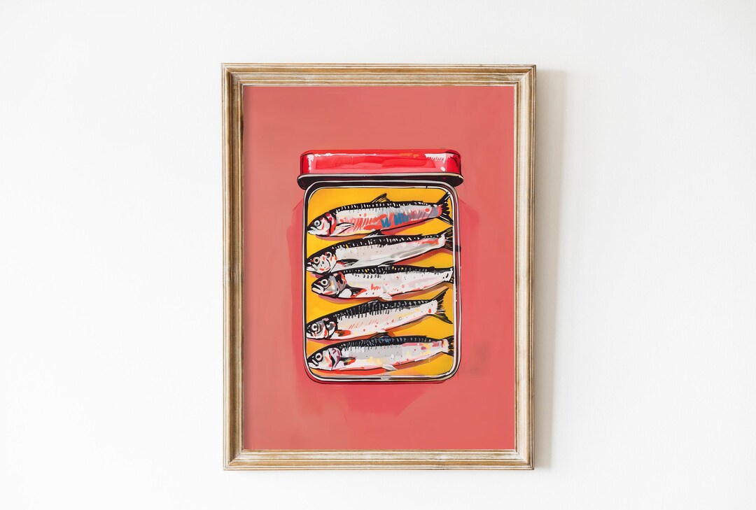 Pastel Pink Sardines Tin Art Print: Retro Kitchen Decor (digital ...