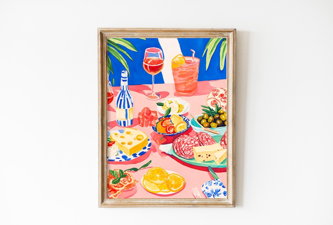 Spanish Tapas Wall Art, Blue and Pink Kitchen Printable Download ...