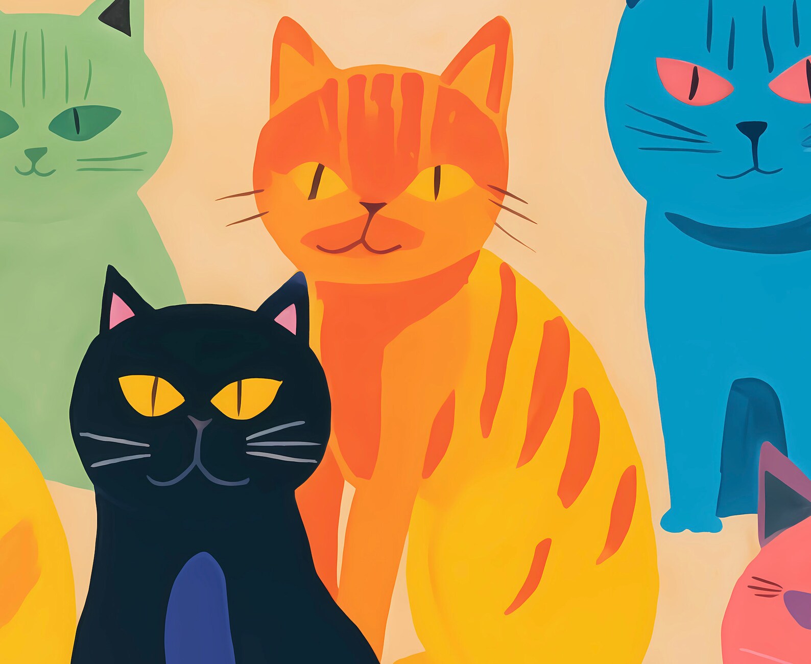 Cute Cats Wall Art Cat Lover Printable Download Colorful Cat Artwork ...