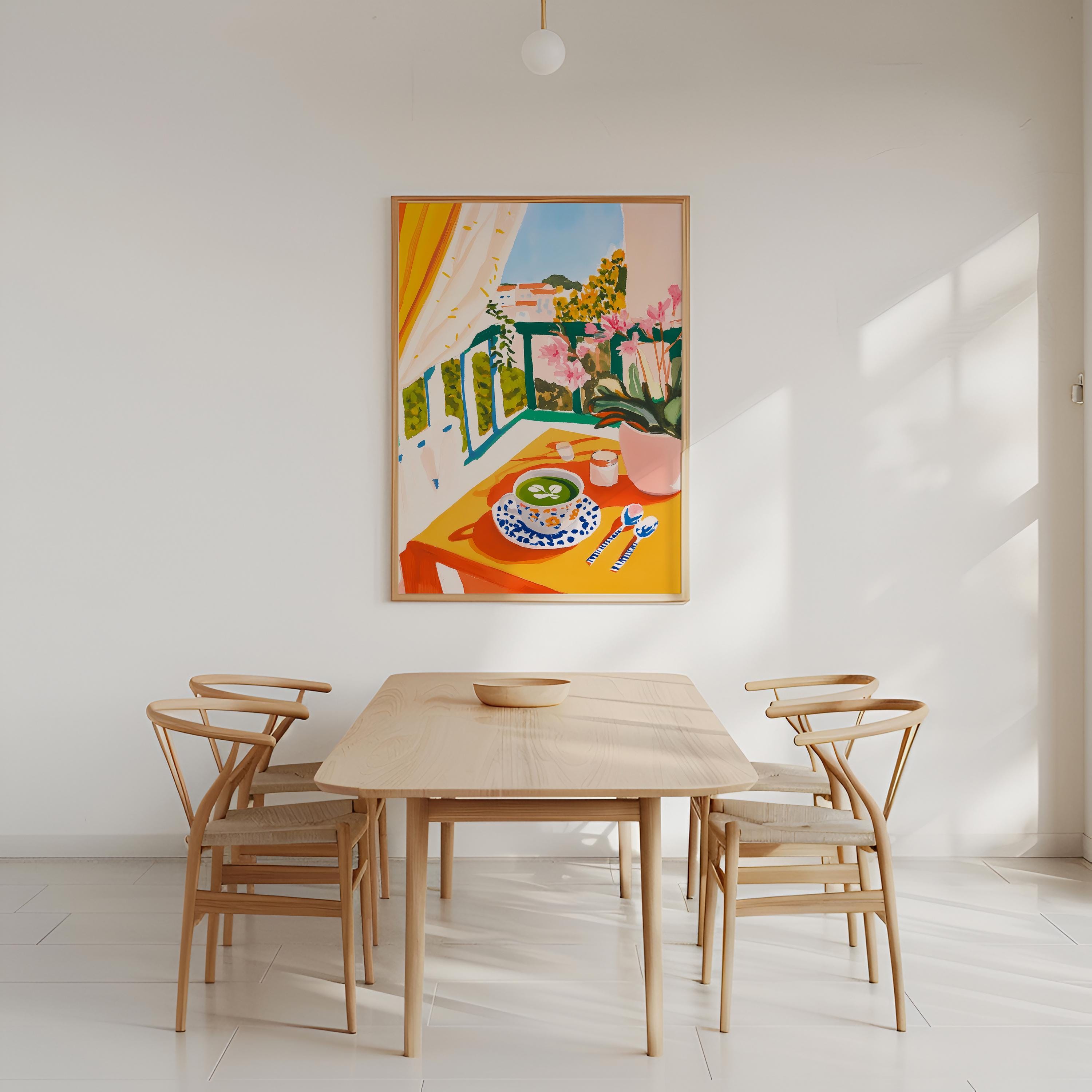 Matcha Tea Art Print: Japanese Flowers, Open Window Painting (digital ...
