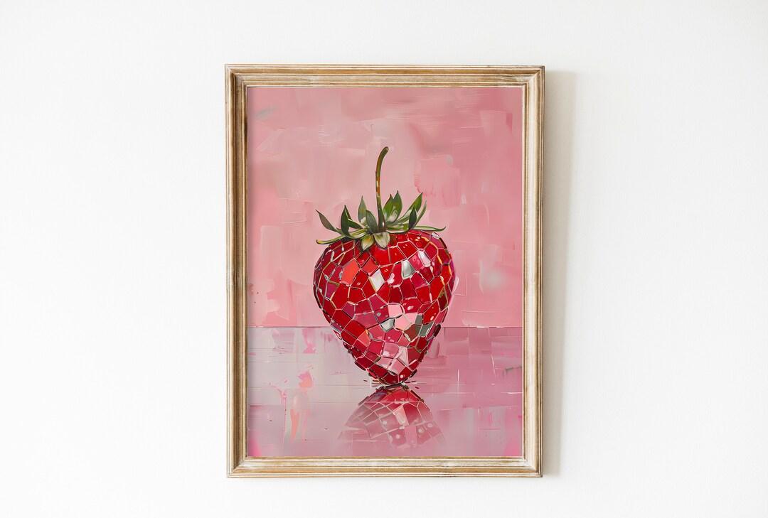 Mirrorball Strawberry Print: Hot Pink Disco Ball Wall Art (digital ...