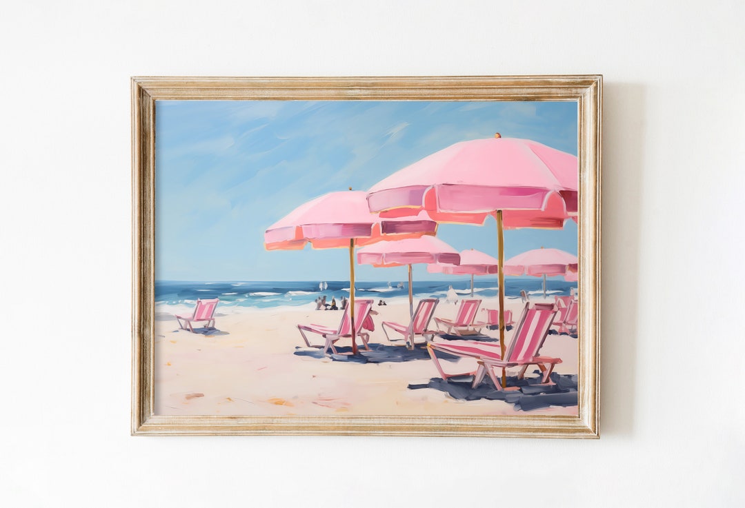 Retro Pink Beach Print: Abstract Coastal Art (downloadable) - Etsy