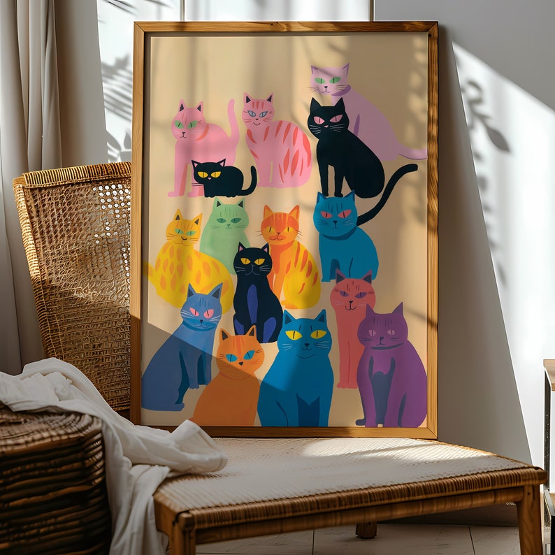 Cute Cats Wall Art Cat Lover Printable Download Colorful Cat Artwork ...