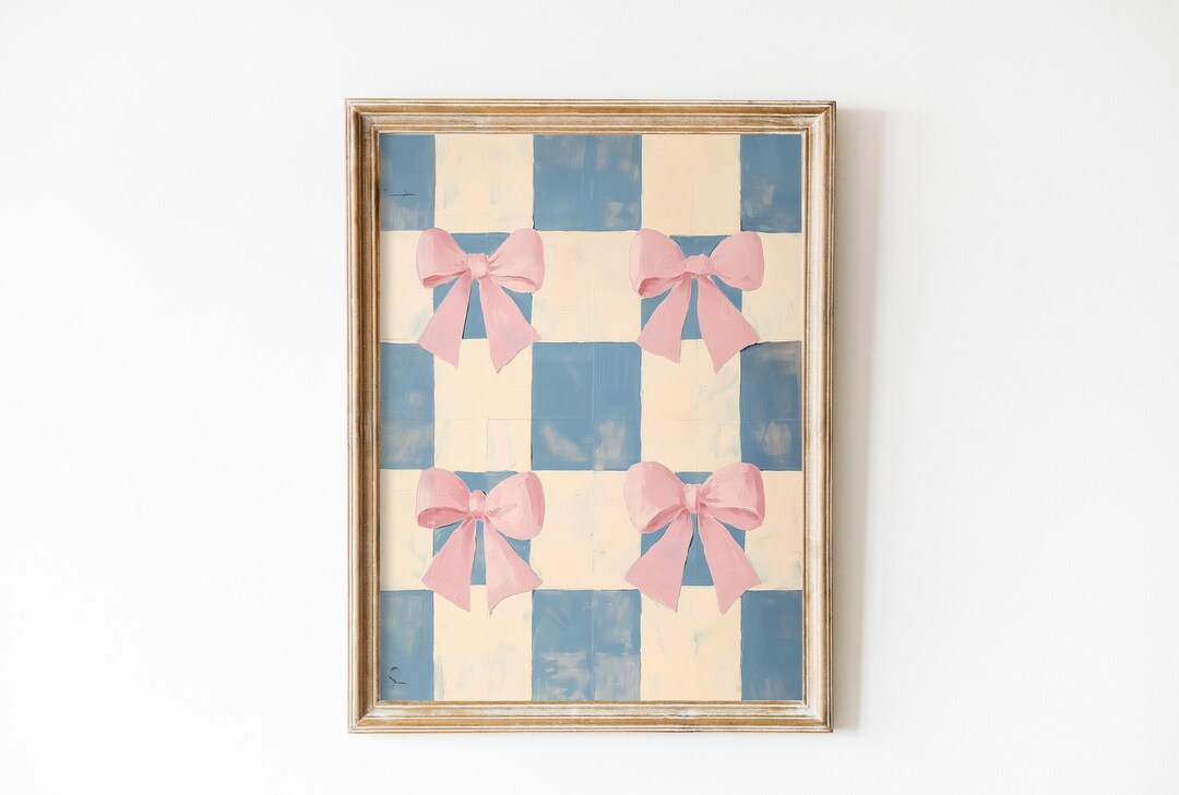 Pink Bows Checkered Print: Girly Pastel Wall Art (digital Download) - Etsy