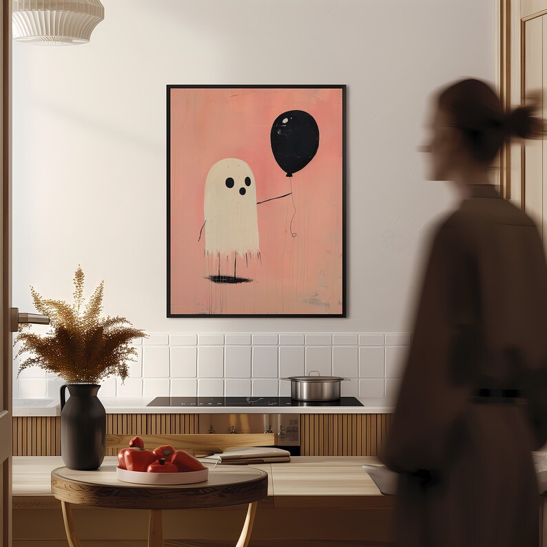 Pink Ghost Printable, Pink Halloween Decor, Ghost Art Print, Halloween ...