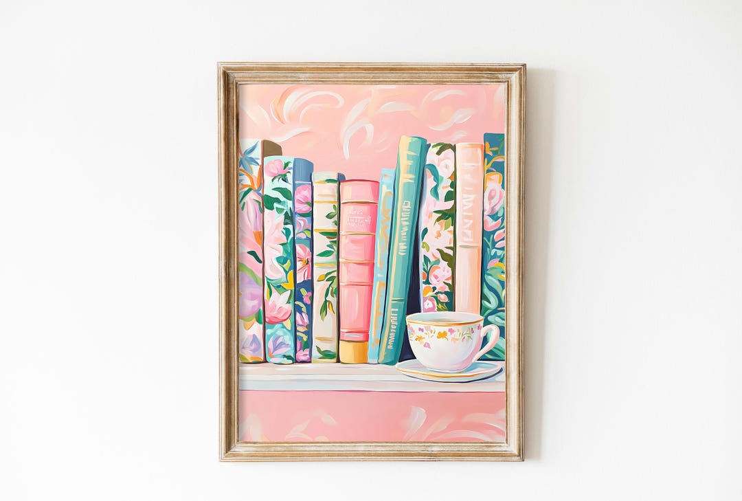 Pastel Bookshelf Art Print: Cozy Reading Nook Decor (digital Download ...