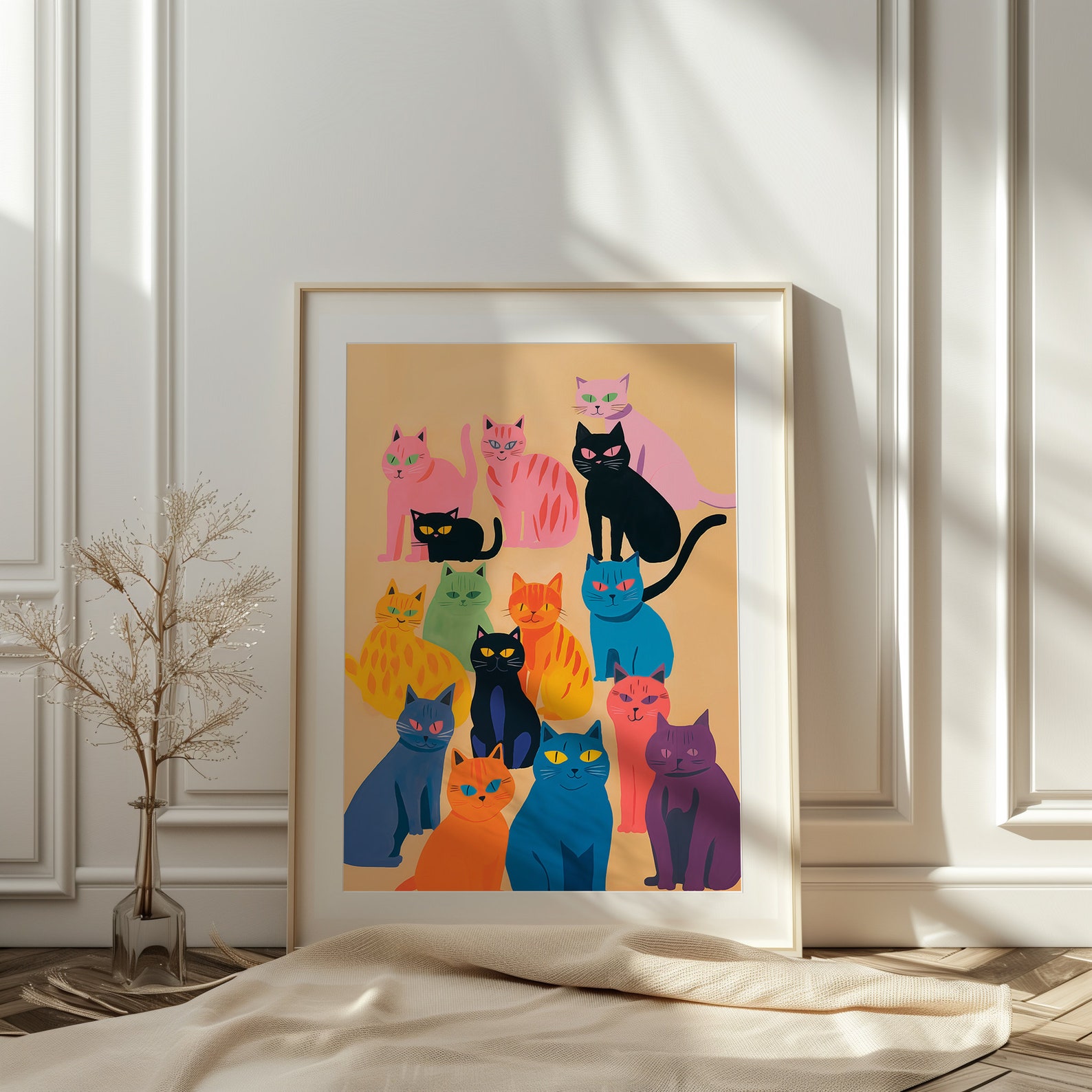 Cute Cats Wall Art Cat Lover Printable Download Colorful Cat Artwork ...