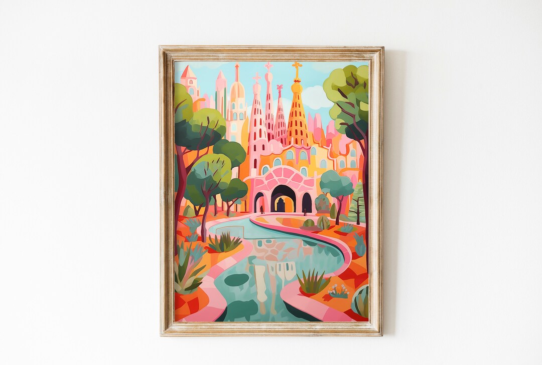 Cute Barcelona Spain Travel Poster, Gaudi Print, Chic Romantic ...