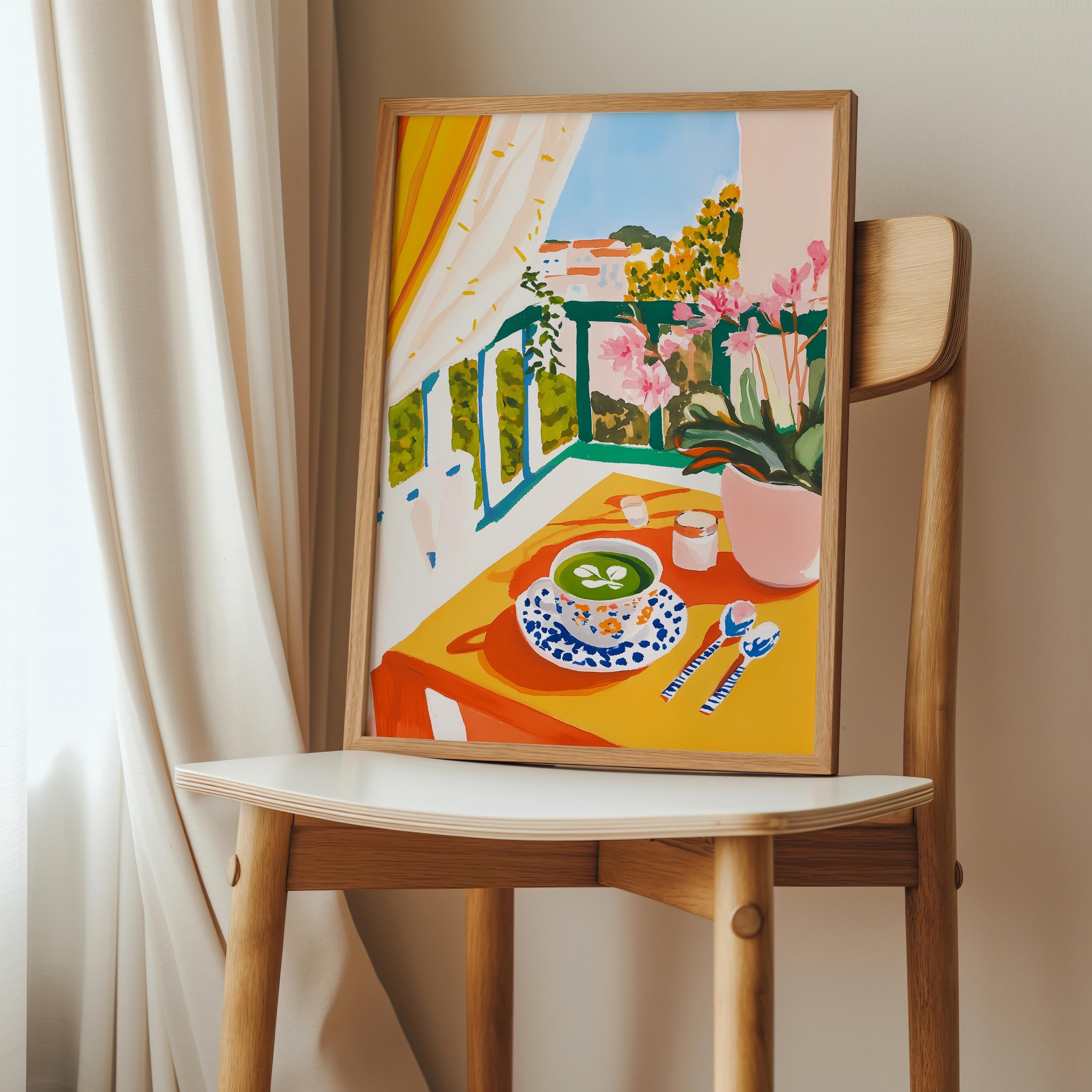 Matcha Tea Art Print: Japanese Flowers, Open Window Painting (digital ...