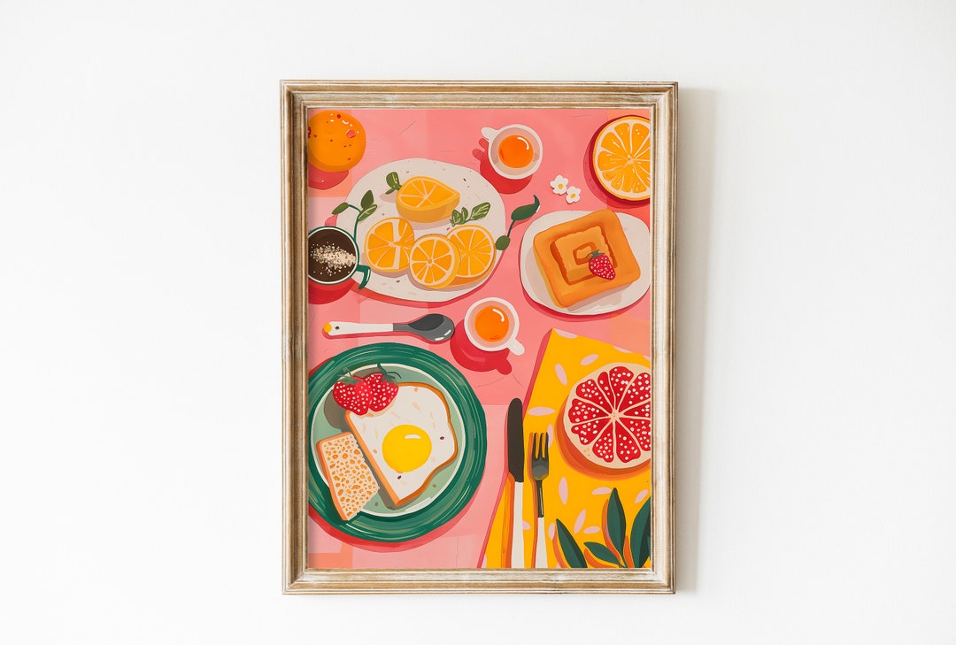 Breakfast Flatlay Food in the Table Wall Art | Sunny Side up Printable ...