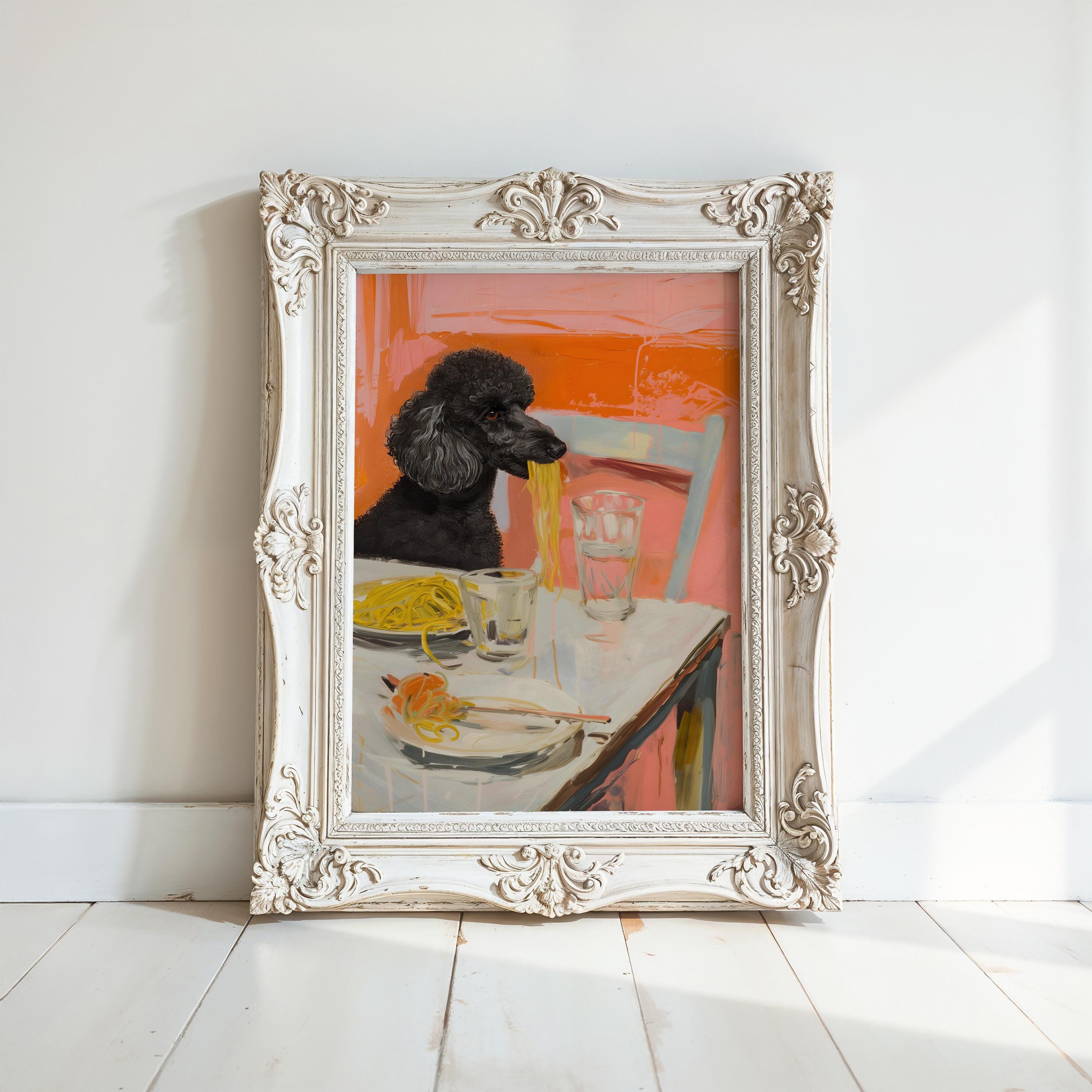 Black Poodle Eating Pasta Art Print: Funny Dog Mom Gift (digital ...