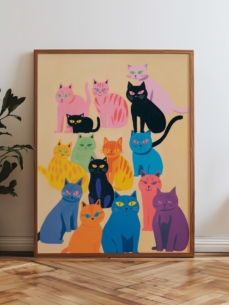 Cute Cats Wall Art Cat Lover Printable Download Colorful Cat Artwork ...