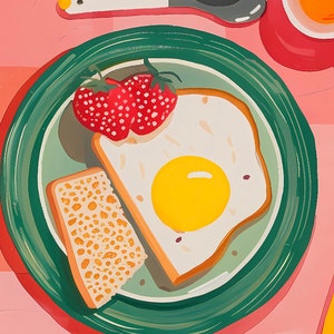 Breakfast Flatlay Food in the Table Wall Art | Sunny Side up Printable ...