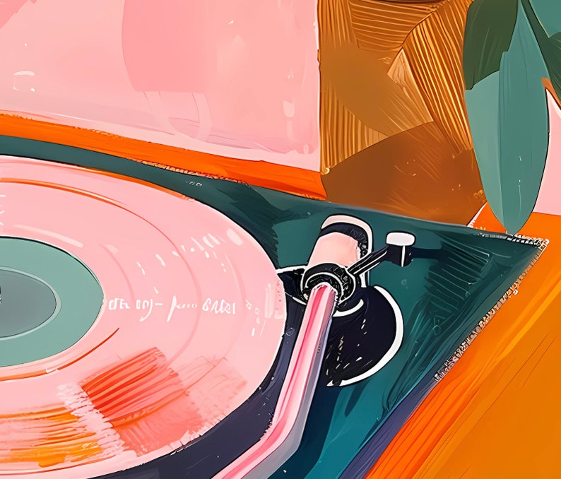 Vintage Record Player Print Espresso Martini Poster Flowers Pink Wall ...