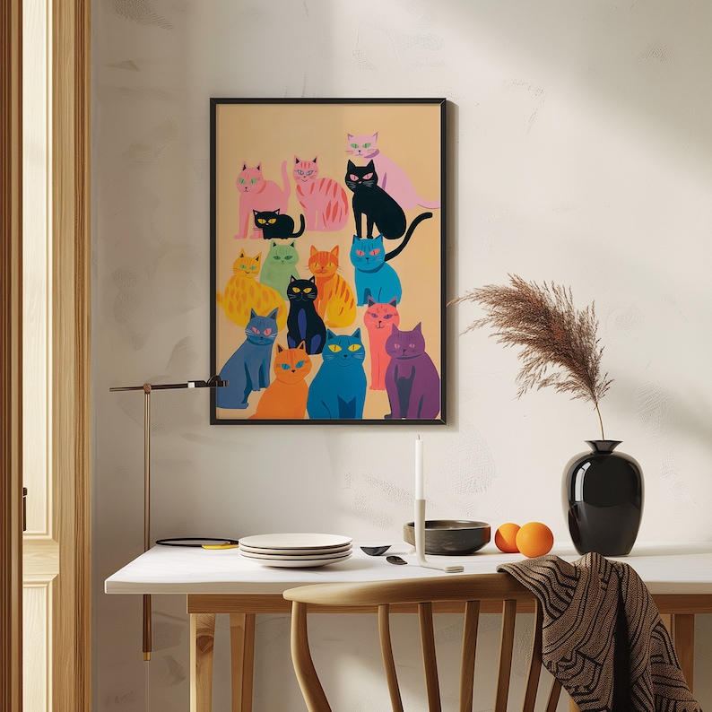 Cute Cats Wall Art Cat Lover Printable Download Colorful Cat Artwork ...