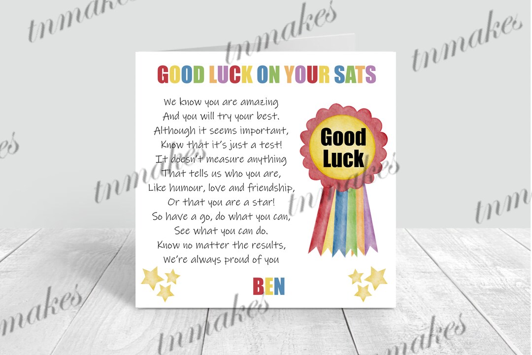 Personalised Sats Good Luck Card, Exam Cards, Year 6 Cards - Etsy