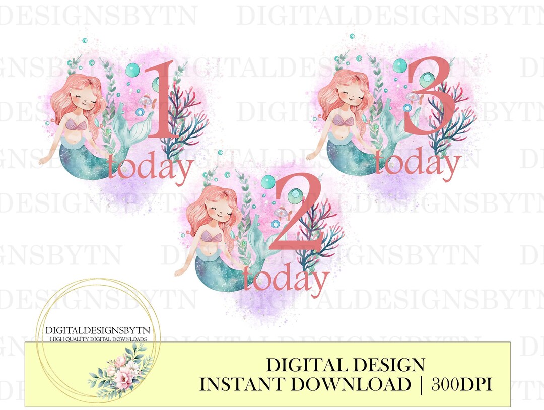 Mermaid Birthday Design PNG 1st 2nd 3rd Birthday Digital Download ...