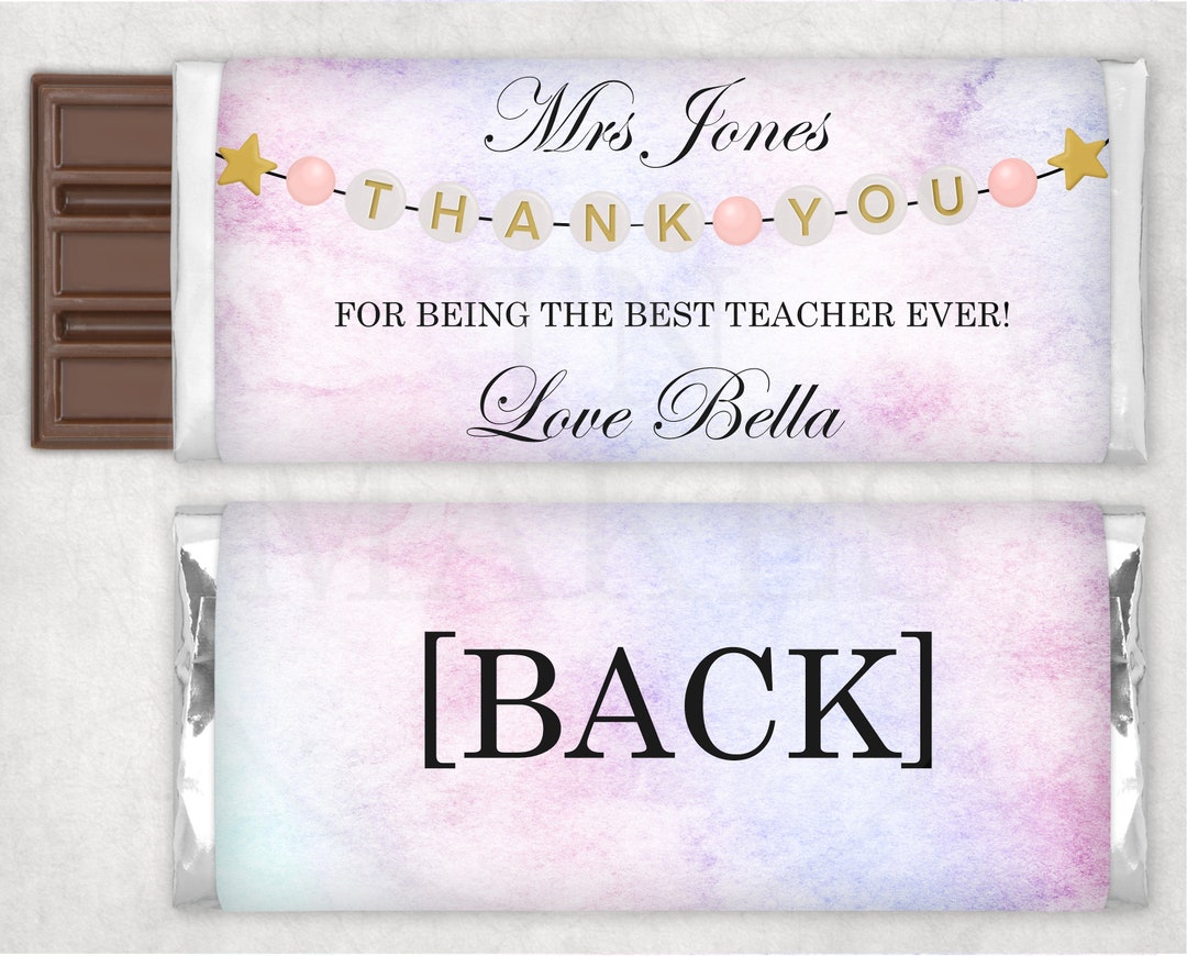 Thank You Teacher Chocolate Bar Wrapper Teacher Chocolate Car Gift ...