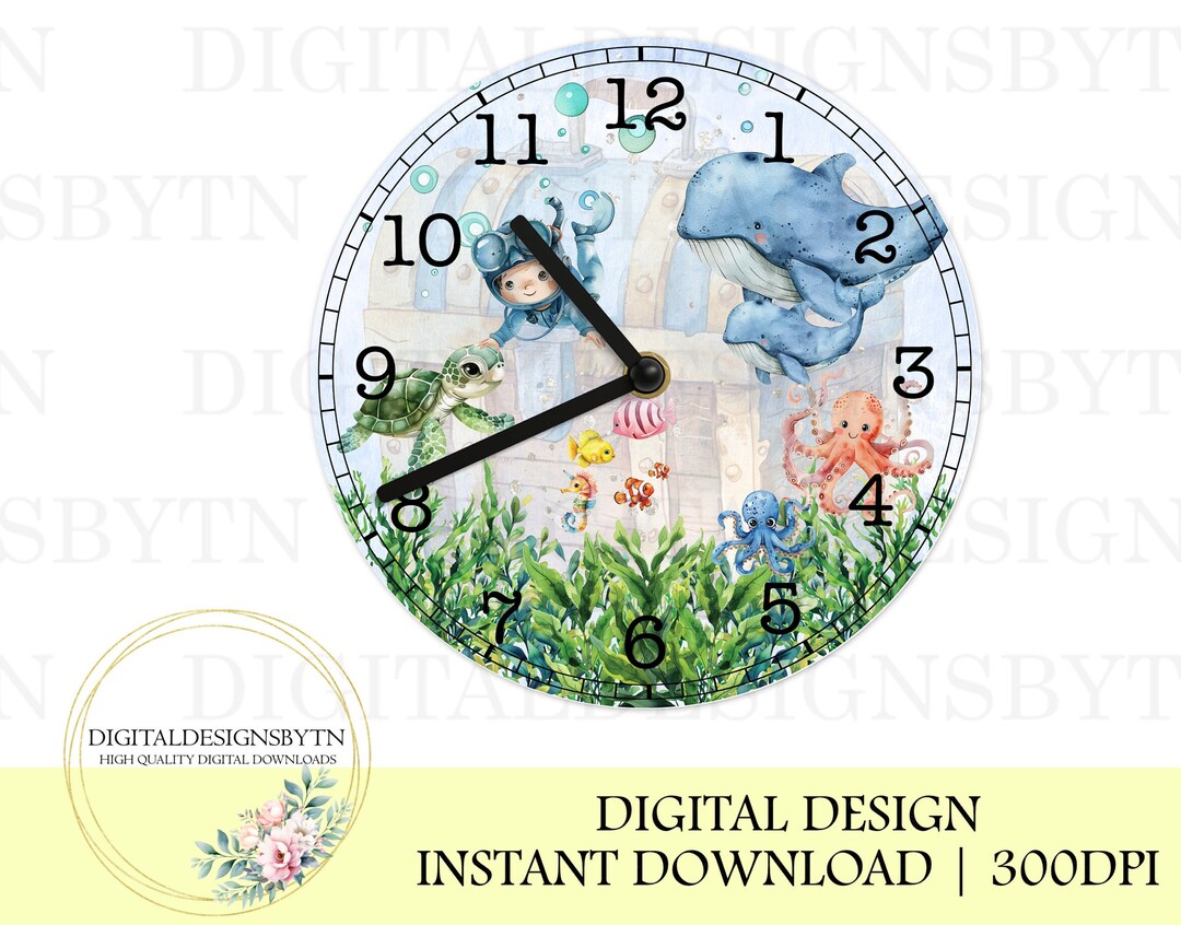 Under the Sea Clock Design PNG Sea Animals Clock Clock PNG Digital ...