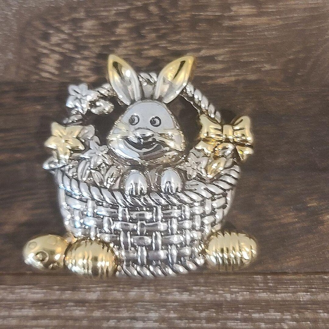 Vintage Easter Bunny Basket Silver and Gold Tone Pendant Brooch Pin ...
