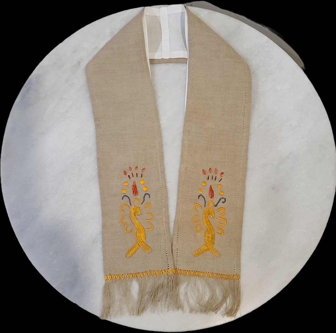 Baptismal Christening Stole Cotton Ecru With Embroidered - Etsy