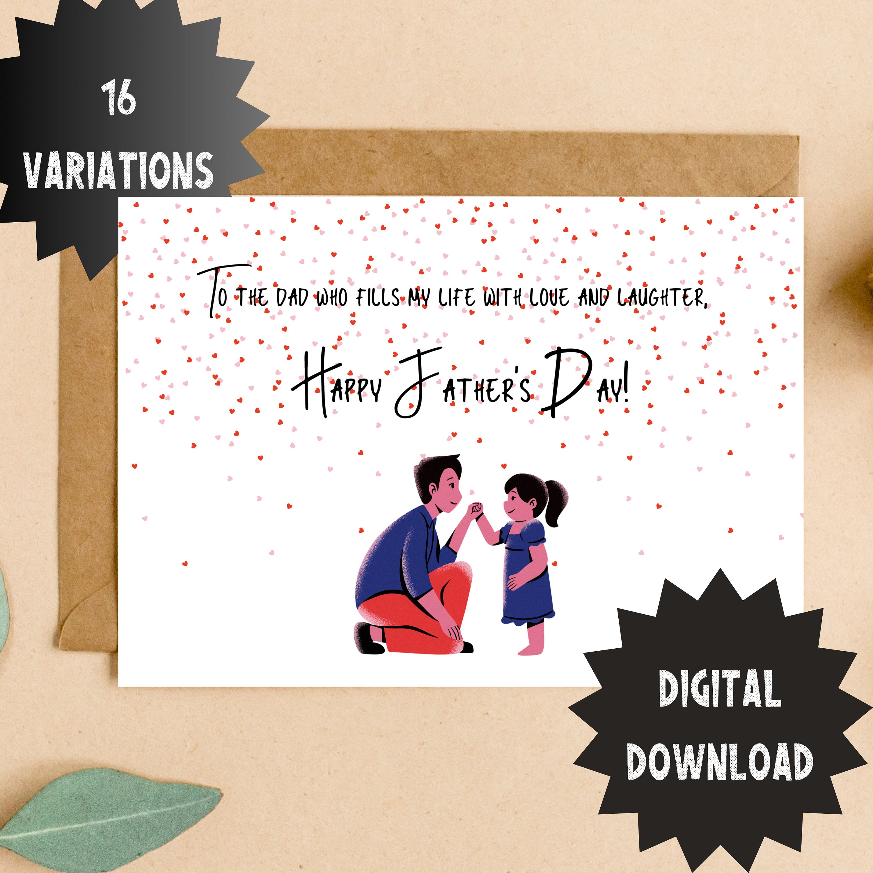 Father's Day Printable Foldable Card Template Gift From Daughter 16 ...