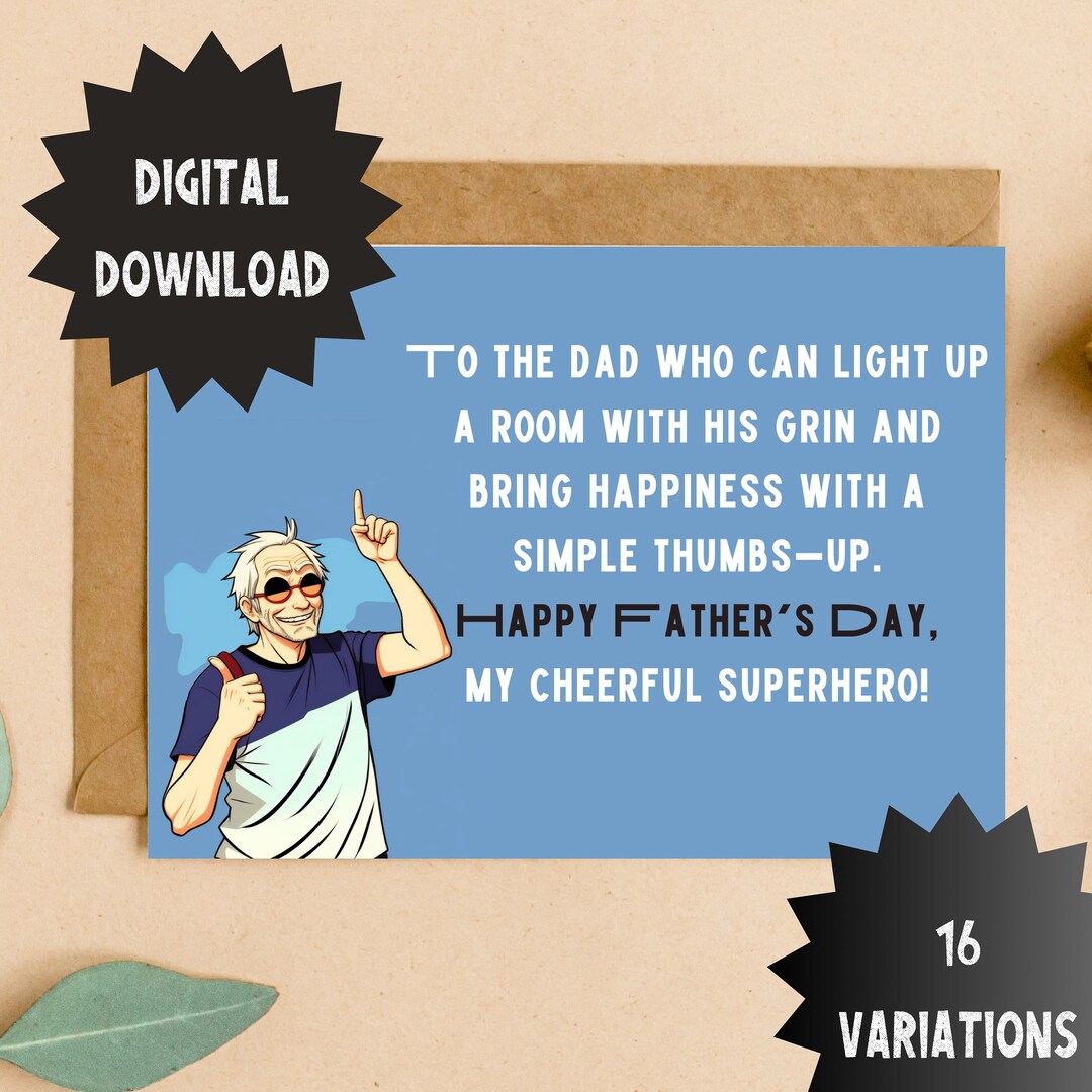 Father's Day Card Printable Cheerful Superhero Available in 16 ...