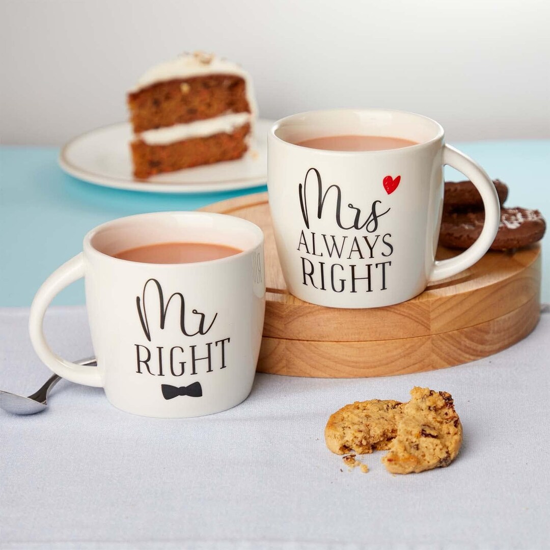 Mr Right and Mrs Always Right Novelty Couple Tea Coffee Mug Set ...