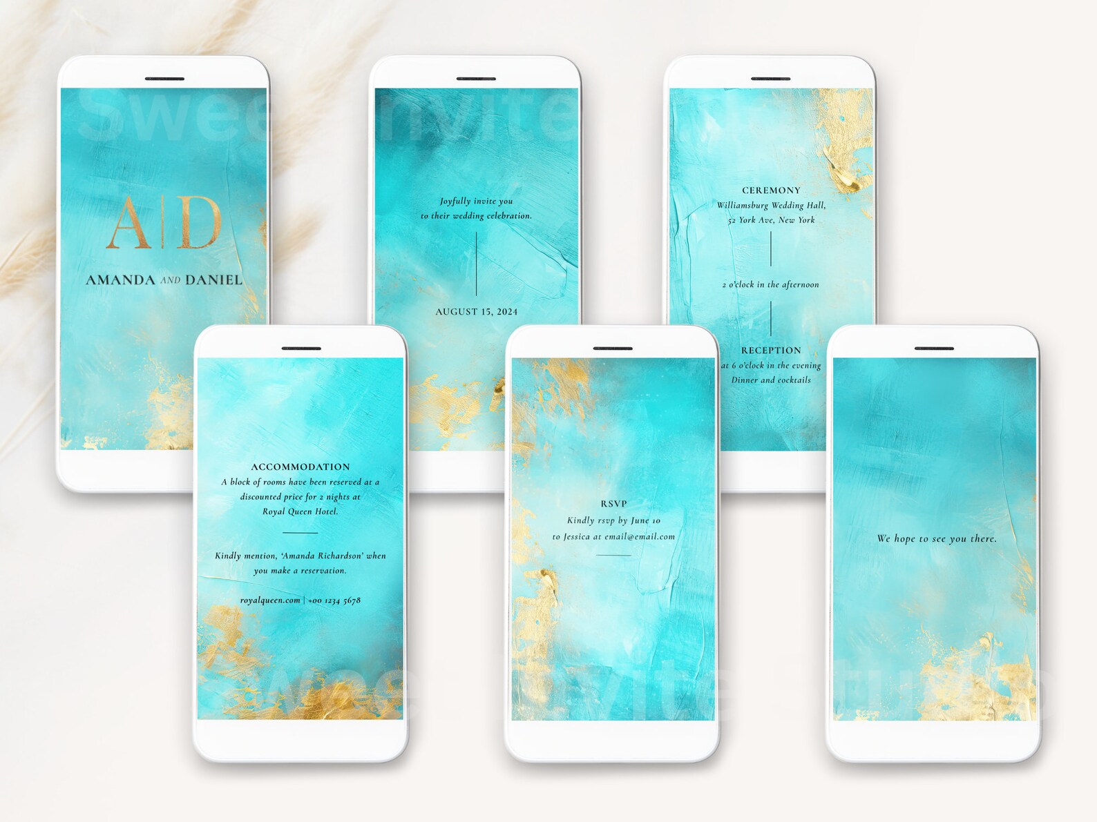 Turquoise Wedding Invitation VIDEO Aqua Wedding Invite Teal Wedding ...