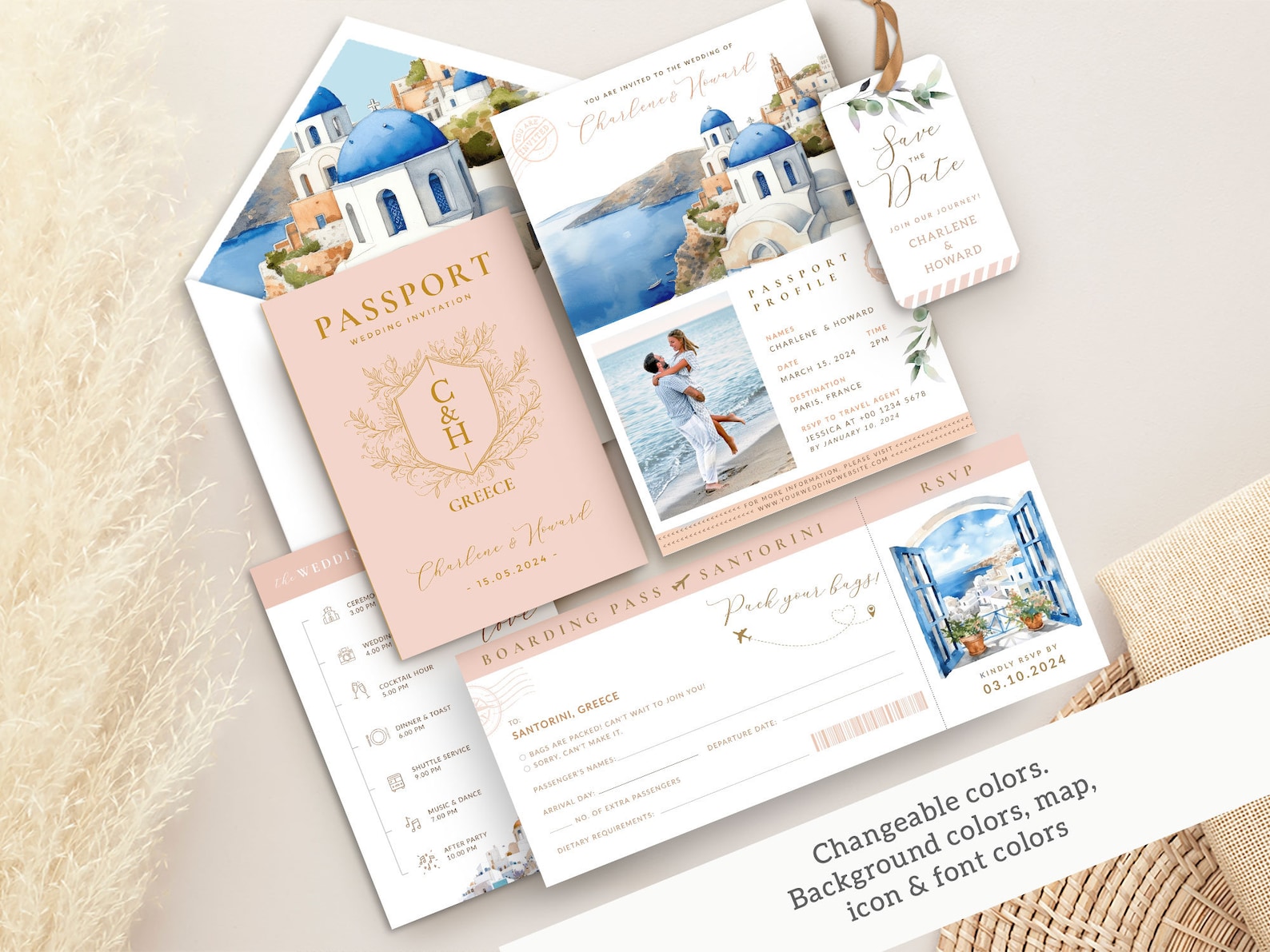 Greece Wedding Invite Template, Santorini Wedding Invite Passport ...