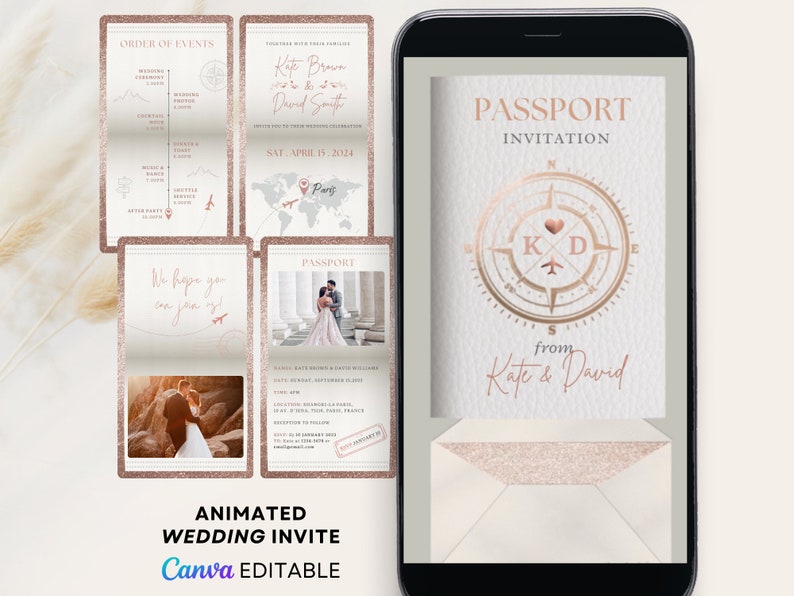 Digital Destination Wedding Evites, Digital Passport Invite, Animated ...