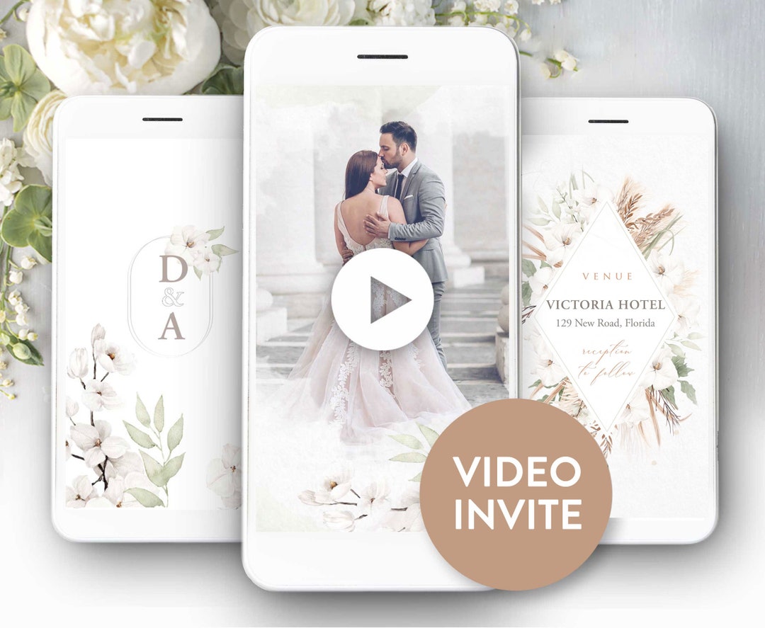 Animated White Wedding Invitation Digital Save the Date Invitation ...