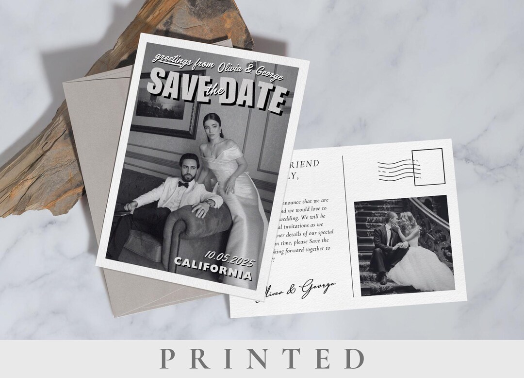 Vintage Save the Date Postcard Vintage Retro Save the Date Card With ...