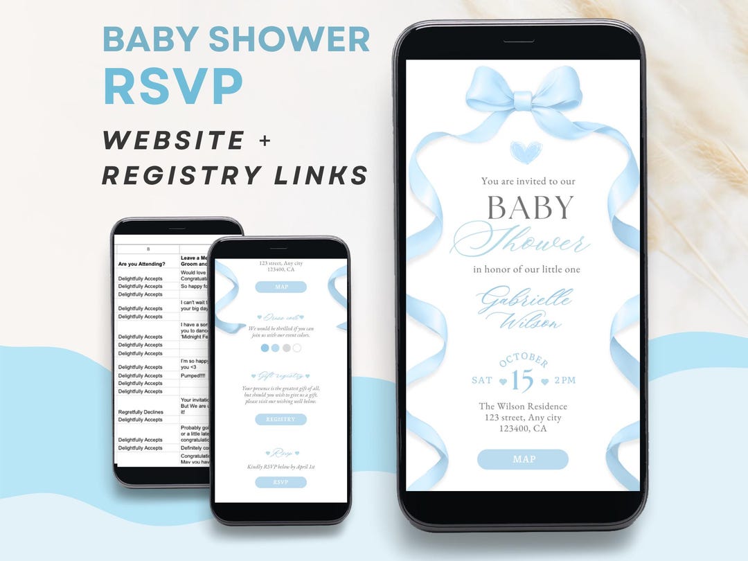 Digital Baby Shower Invite Blue Bow Digital Baby Boy Shower Invite Baby ...