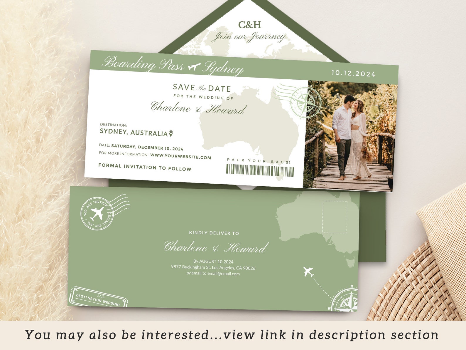 Australian Passport Wedding Invitation, Sage Green Passport Wedding ...