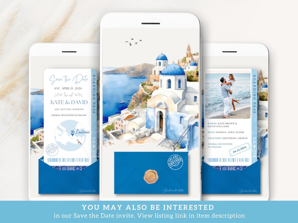 Greece Wedding Invite Template, Santorini Wedding Invite Passport ...