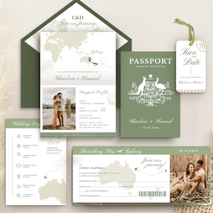 Australian Passport Wedding Invitation, Sage Green Passport Wedding ...