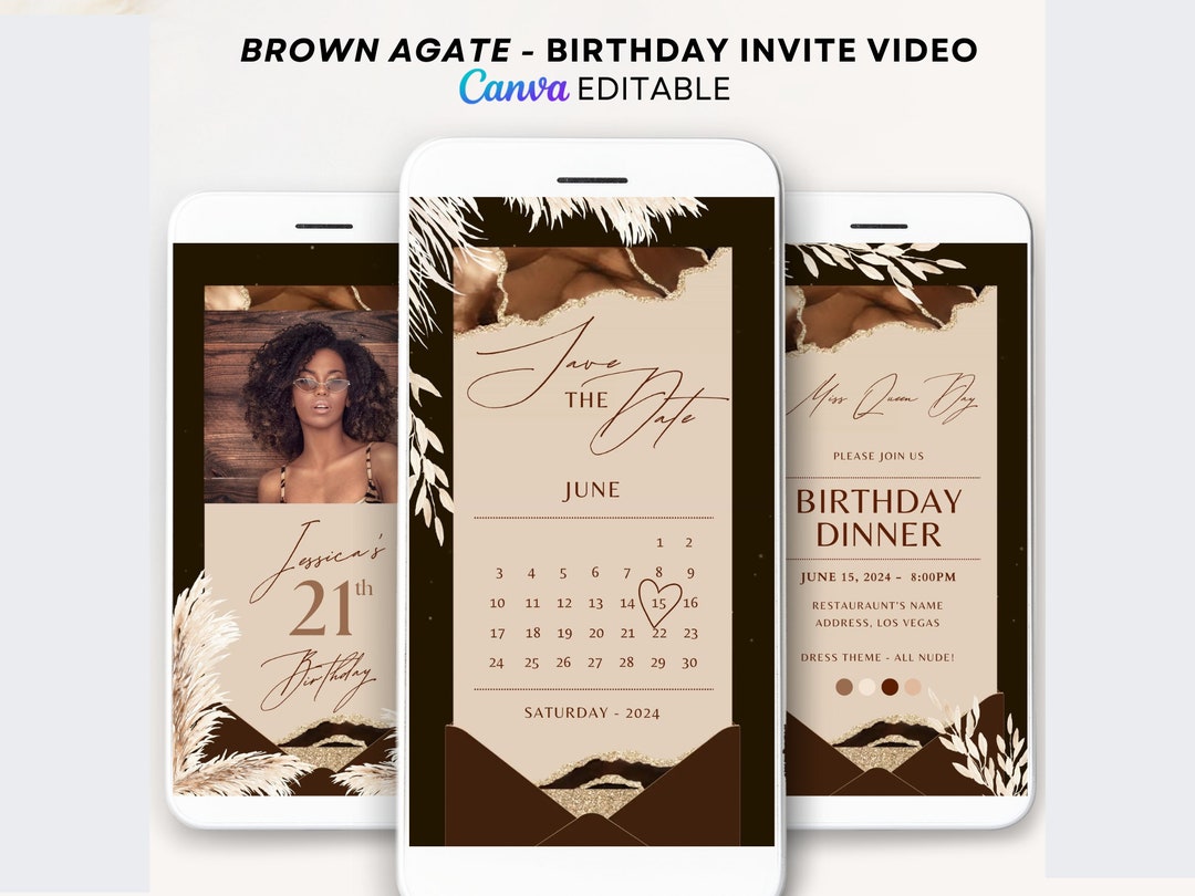 Digital Brown Birthday Party Invitation, Brown Birthday Card Digital ...