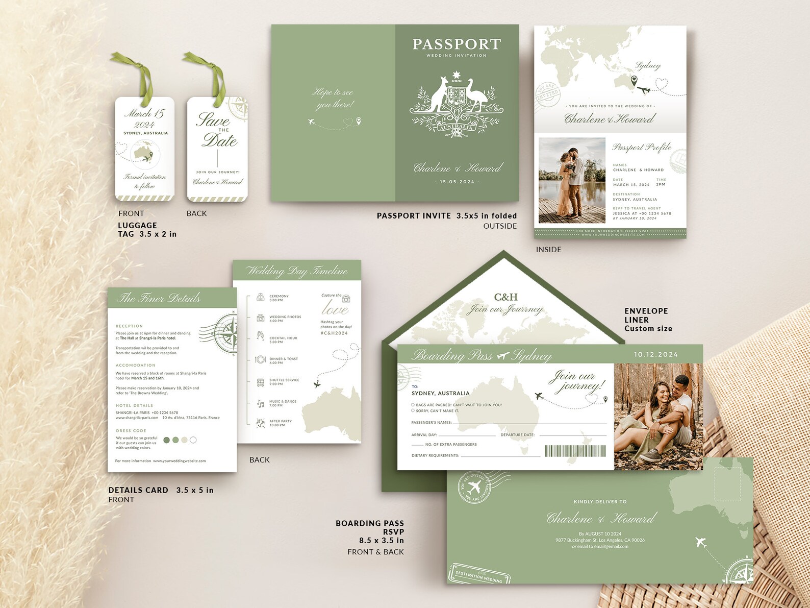 Australian Passport Wedding Invitation, Sage Green Passport Wedding ...