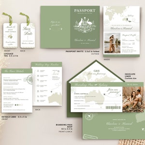 Australian Passport Wedding Invitation, Sage Green Passport Wedding ...