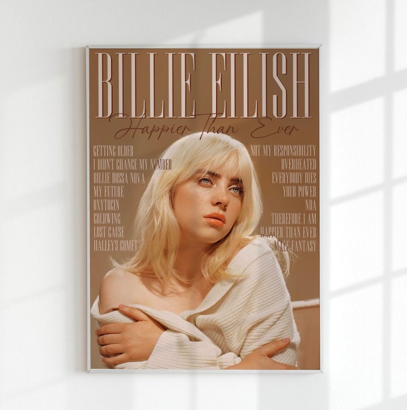 Billie Eilish Happier Than Ever Song Lyric Posters Wall Art Home Decor Music Gift Music Posters ...