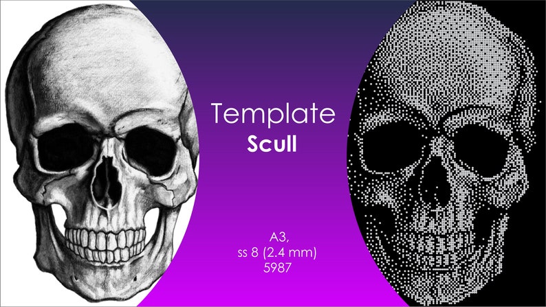 Scull. Template for Rhinestone Layout, 1 Colors, SS6 Size (total ...