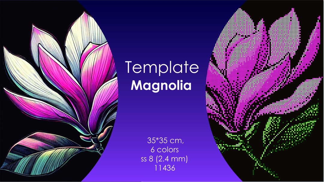 Magnolia. Template for Rhinestone Layout, 6 Colors, SS8 Size (total ...